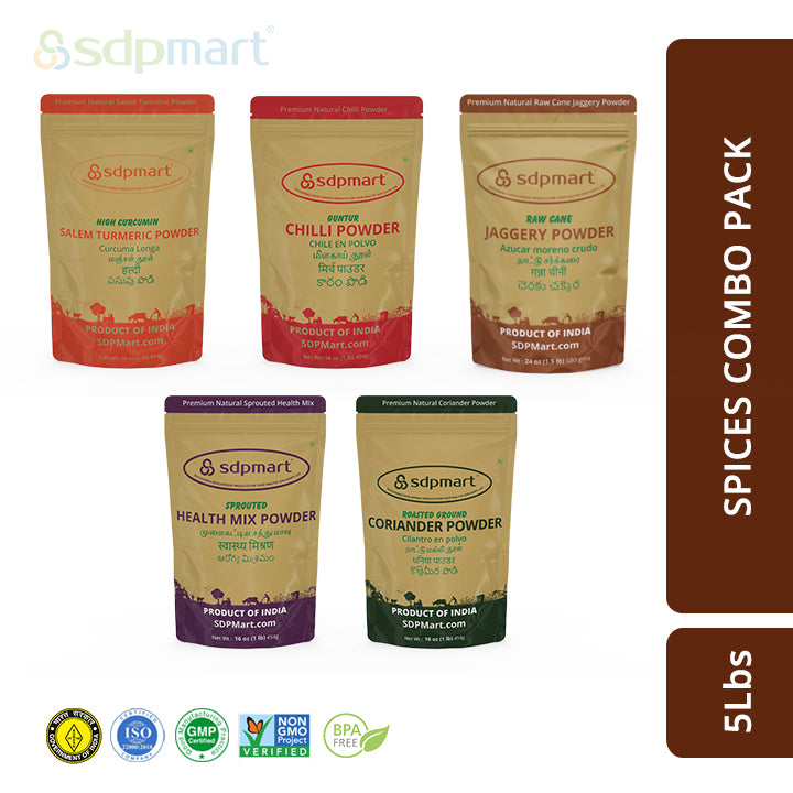 Spices Combo Pack - Turmeric / Chilli / Coriander / Healthmix / Raw Su ...